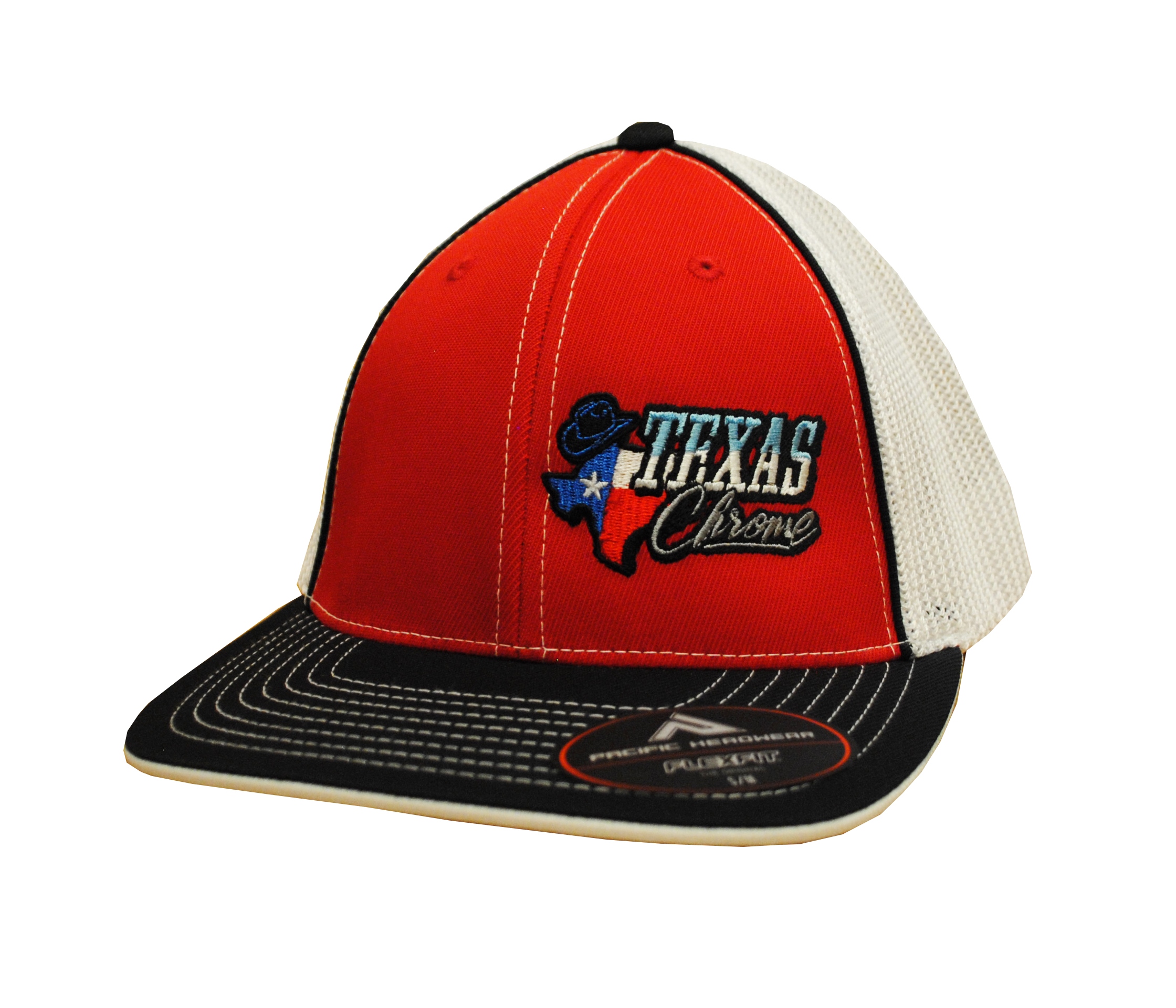 RED/ BLACK/WHITE - TCS LOGO W/ FULL COLOR LETTERING HAT - Texas Chrome Shop