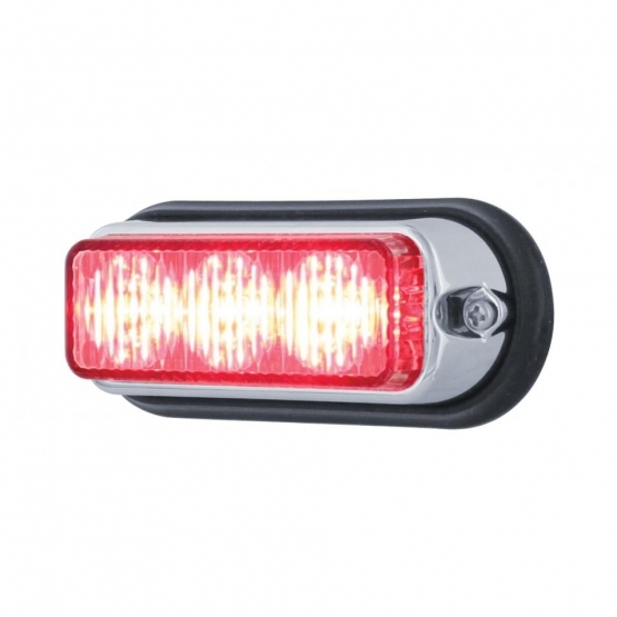 3 LED Warning Light with Chrome Bezel - Red - Texas Chrome Shop
