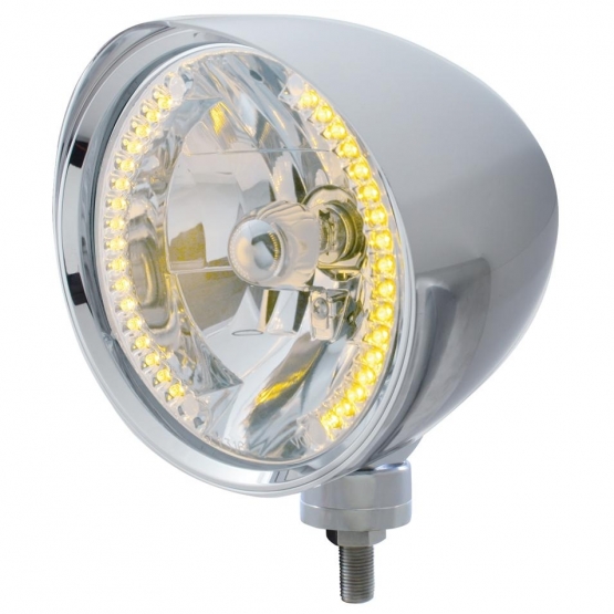 "CHOPPER" Headlight w/ Smooth Visor - 34 Amber LED H4 Bulb - Texas ...